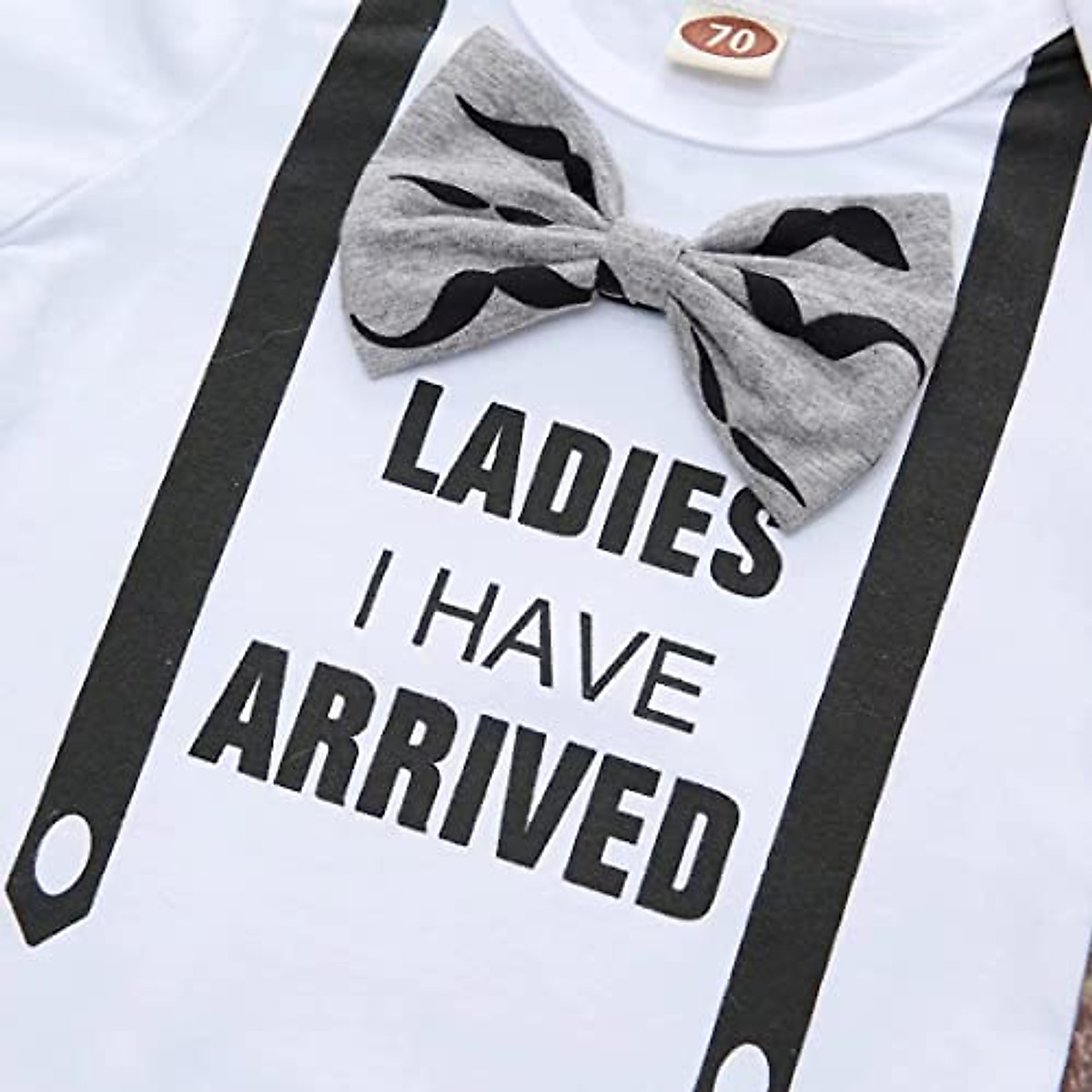 Tikoubabe 3-6 Months Baby Boy Clothes Newborn Outfits Infant Cute Hipster Romper + Long Pants + Hat 3 Pieces Ladies I Have Arrived Printed Mustache hat 3-6 Months 80cm