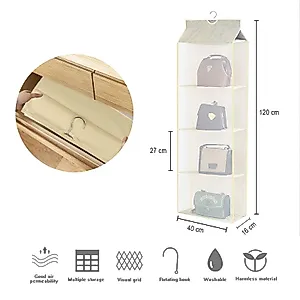 BIMZUC Hanging Handbag Organizer, [2 Pcs] Closet Hanging Organizer for Purse Handbag Bag, Hanging Purse Storage Organizer, Closet Organizers Storage for Room Family Bedroom Use, 4 Grids-Beige
