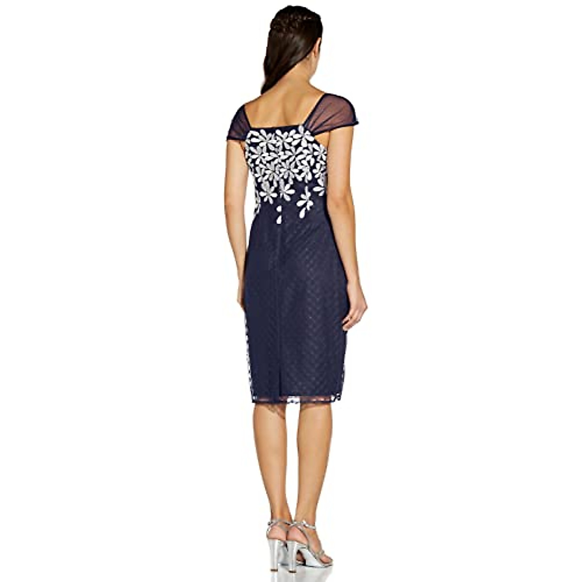 Adrianna Papell Women's Floral Embroidery Sheath Dress, Navy/Ivory, 10