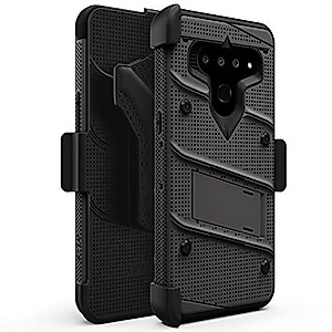 ZIZO Bolt Series LG V50 ThinQ 5G Case | Military-Grade Drop Protection w/ Kickstand Bundle Includes Belt Clip Holster + Lanyard Metal Gray Black