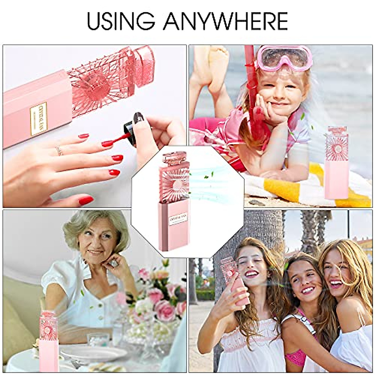 LIGHTDESIRE Lady USB Mini Handheld Fan with Fragrance, Rechargeable, Portable Small Personal Lash Fan with 3 Speed Modes for Travel, Camping, Office,Gift for Women, Girl(Pink)