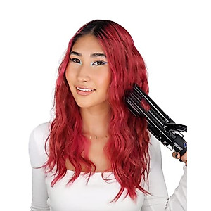 Trademark Beauty Babe Waves Limited Edition - Three Barrel Curling Iron, Hair Waver Tool, Adjustable Temperature, Ceramic Wand, 1.1 Inch, 28mm - Black