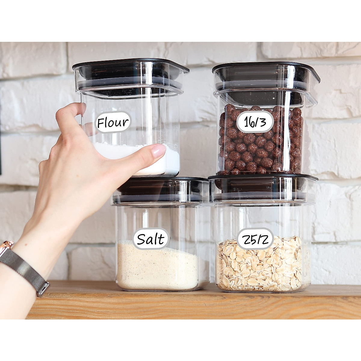 Removable Waterproof Food Labels, Write-on Kitchen Labels for POP Food Storage Containers, Jars and Home Organization, Pantry & Spice Sticker, Pack of 64