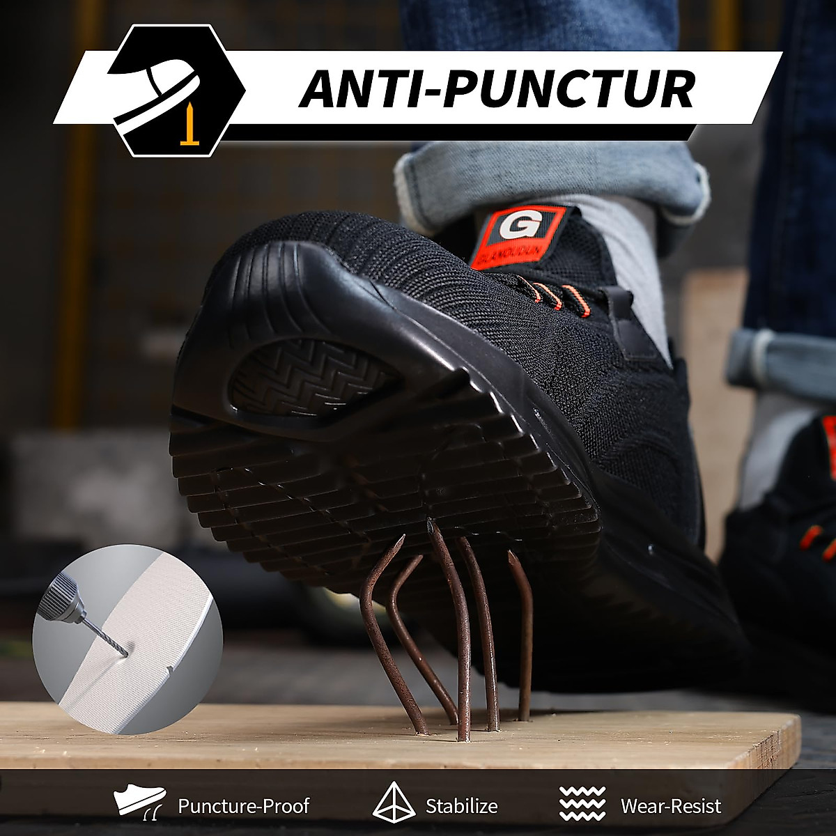 GLANOUDUN Steel Toe Shoes for Men Black Work Shoes for Men Lightweight Steel Toe Sneakers for Men Comfort Mens Safety Shoes Indestructible Working Shoes Red