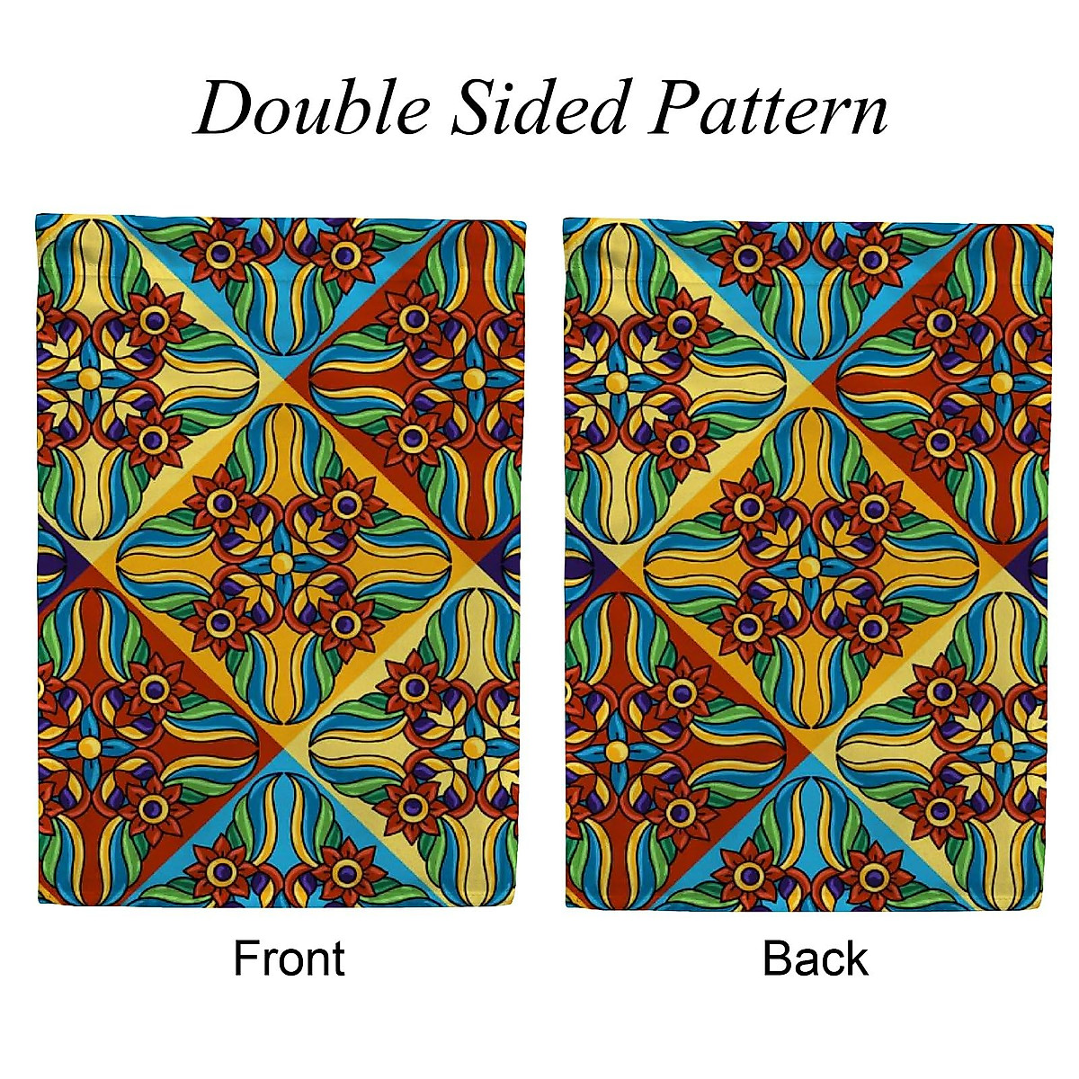 Mexican Talavera Ceramic Tile Holiday Garden Flag Vertical Double Sized Durable Polyester Fabric Non-Fade Outdoor Decoration Flag Banner for Christmas Halloween 12x18in