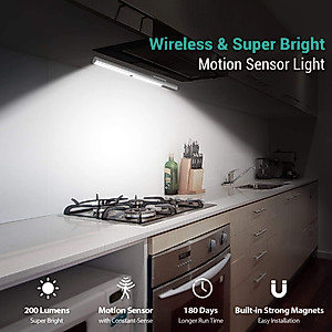 Alivation Closet Light Motion Activated, T401 Led Under Cabinet Lighting Battery Operated Lights, Rechargeable Large 4500 mah Battery Powered Lights, Under Counter Lights for Kitchen, Stick on Lights
