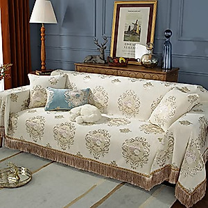 STACYPIK Retro Woven Jacquard Boho Couch Cover for Dogs,Victorian Tassel Sofa Cover,Pets Furniture Cover Protector for 2 Cushion Futon Loveseat Sofa Stylish Throws Cover Blankets Easy Install-71x118IN