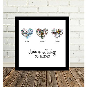 Wedding Gift Framed Art Heart Map Personalized Wedding Gift for Couple Engagement Gift Map Heart