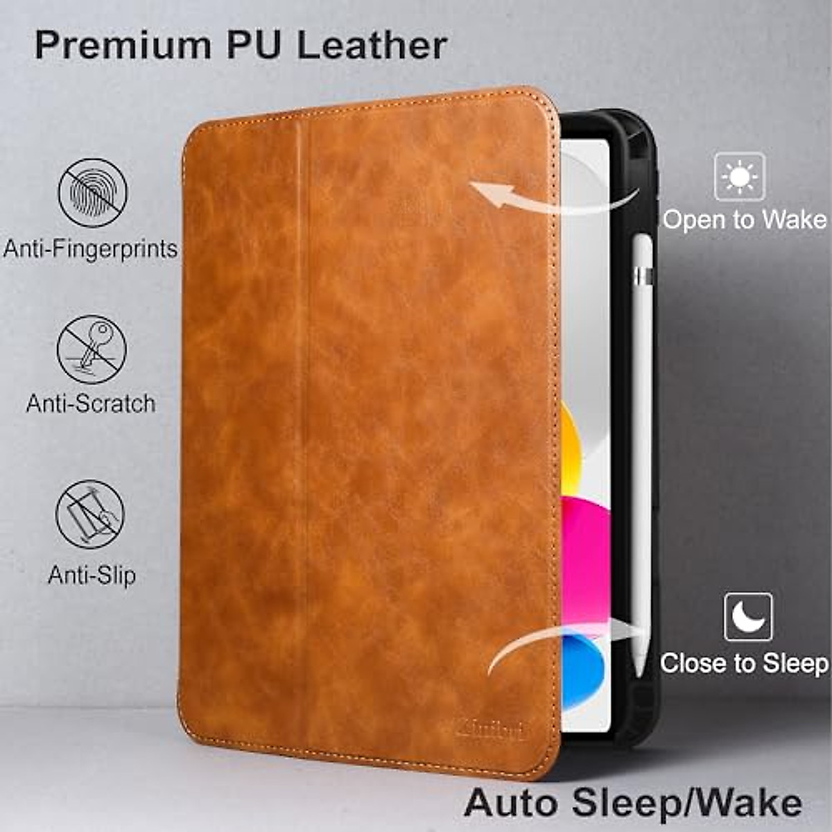 Zinibri for iPad 10th Generation Case Cover 10.9 Inch 2022 2023 A2696 A2757 A2777 with Pencil Holder,PU Leather Multi Angles Stand Slim Protective Case Compatible with iPad 10 Gen,Brown