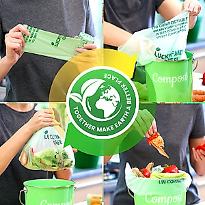 Lucky Family Green Compost Bags for Kitchen Countertop Bin -1.3 gallon trash bags to 1.6 Gallon trash bags - 100% Compostable Trash Bags for Food Waste, Organic Biodegradable Bags