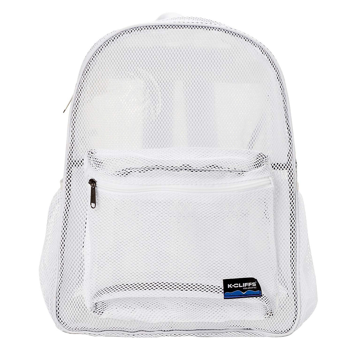 K-Cliffs Heavy Duty Mesh Backpack Classic Student Bookbag Durable See Through Netting Gym Bag Pack | Padded Straps (White)