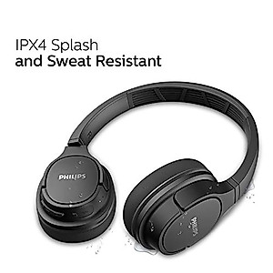 Philips ActionFit SH402 Wireless Bluetooth Headphones, IPX4 Splash-Resistance, Up to 20+ Hours of Play time, Echo Cancellation, Quick Charge, Smart Pairing and Cooling Earcups - Black (TASH402BK)