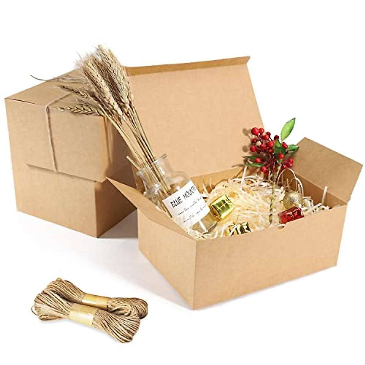 10 Pack Brown Gift Boxes, 9.45x6.5x4 Inches Kraft Paper Boxes with Lids for Valentine's, Birthday party, Wedding, Cupcake Boxes, Easy Assemble Bridesmaids Proposal Boxes, With 66ft Twine