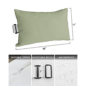 DecorLovee Sage Green Outdoor Recliner Pillows for Head, Modern Sage Green Waterproof Chair Pillow with Elastic Stripe, Farmhouse Chaise Lounge Headrest Pillow for Patio/Beach/Pool 2Pack, 11"x16"
