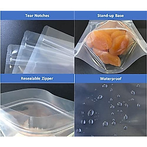 100 Pack Clear Mylar Stand Up Bags - 5.5x7.8 Inches Resealable Food Storage Zipper Pouches, Sealable Plastic Packaging Sample Pouch Bag - Clear