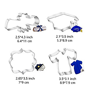 4 Pieces Graduation Cookie Cutters, Stainless Steel Molds Graduation Cap, Gown, Diploma, Medallion Shapes for High School College Party Supplies