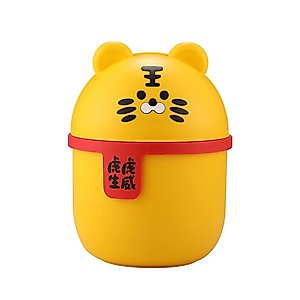 ESD Cute Mini Desktop Trash can Trash Can for Office Desktop Coffee Table Kitchen Small Garbage Can Cute Plastic Trash Can Shake Cover Bucket Small Paper Basket(Yellow)