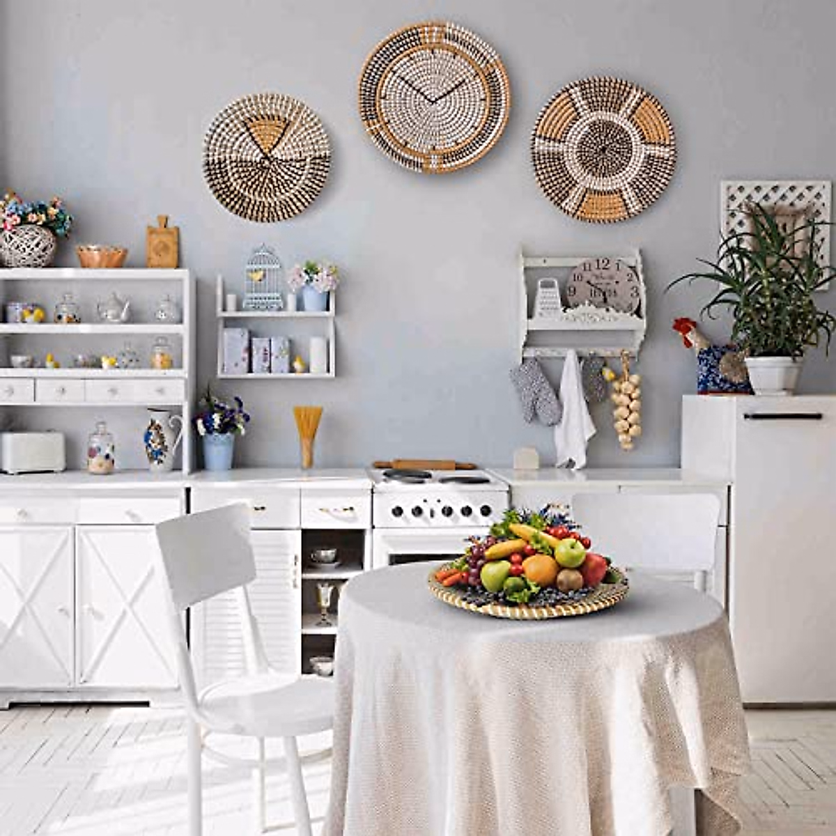 Aureika Decorative Hanging Wall Baskets from Seagrass - Round Wicker Basket Wall Decor - Wicker Wall Art - Wall Basket Decor Boho Flat - Decorative Baskets for Wall with Unique Design (Cyrence)