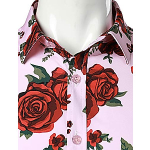 ZEROYAA Mens Fashion Urban Design Polyester Slim Fit Long Sleeve Rose Printed Button Up Dress Shirts ZLCL21-Pink Medium