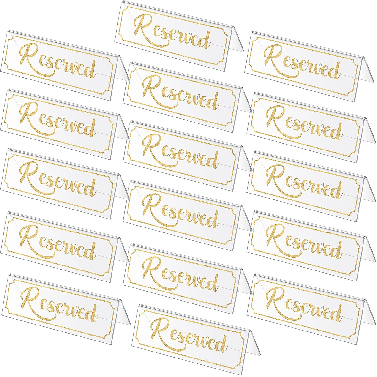 16 Pieces Reserved Sign Acrylic Clear Reserved Table Tent Signs Table Number Holders for Wedding Printed Seating Reservation Restaurant Business Office Meeting Party (Gold)