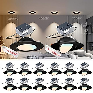 bulbeats 12Pack 𝗠𝗲𝘁𝗮𝗹 6 Inch Gimbal LED Recessed Lighting, Recessed Lighting 6 inch 12W 1200LM Super Bright Angled Recessed Lighting 3000K/4000K/5000K Directional Downight