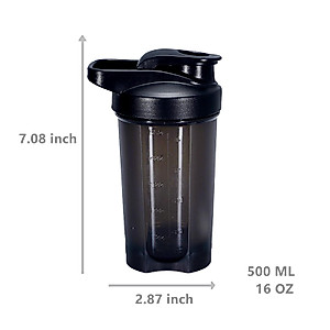 GAISHION Shaker Bottle Protein Shakes Cup and 16-Ounce/500ML Shaker Bottle with Whisk Balls, Protein Shaker Bottle Set, Free of BPA plastic (Black+White(2PCS))