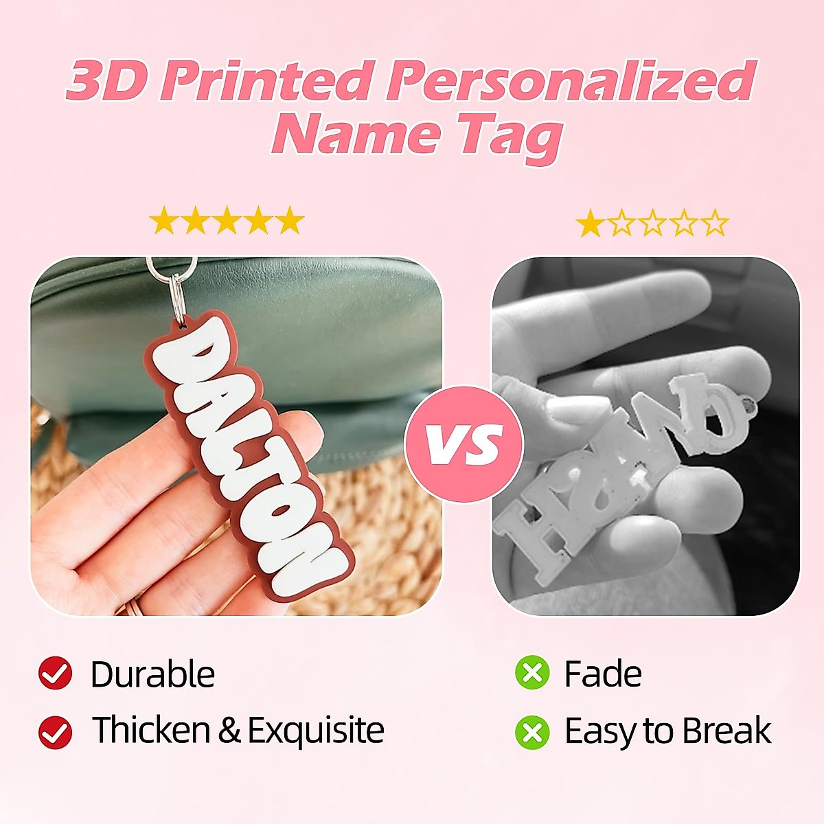 Custom Name Keychain Personalized, 3D Printed Personalized Name Keychains for Car Key, Backpack, Customized Key Chain for Women