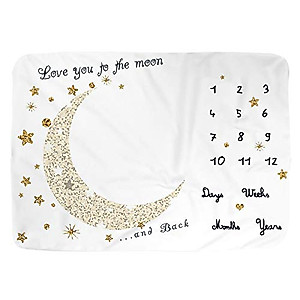 Baby Monthly Milestone Blanket for Boy and Girl,Monthly Blanket for Baby Pictures,Baby Photo Blanket for Newborn (Golden Moon, 40" x 60")