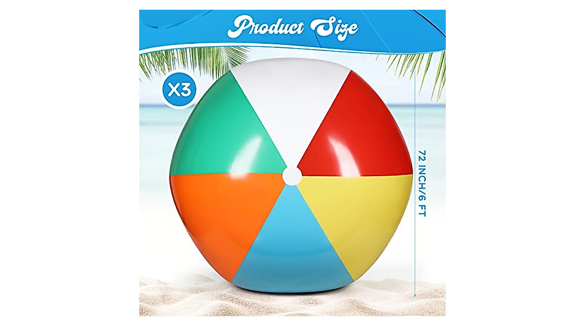 Giant 6FT Beach Balls - 3-Pack Rainbow Inflatable Fun