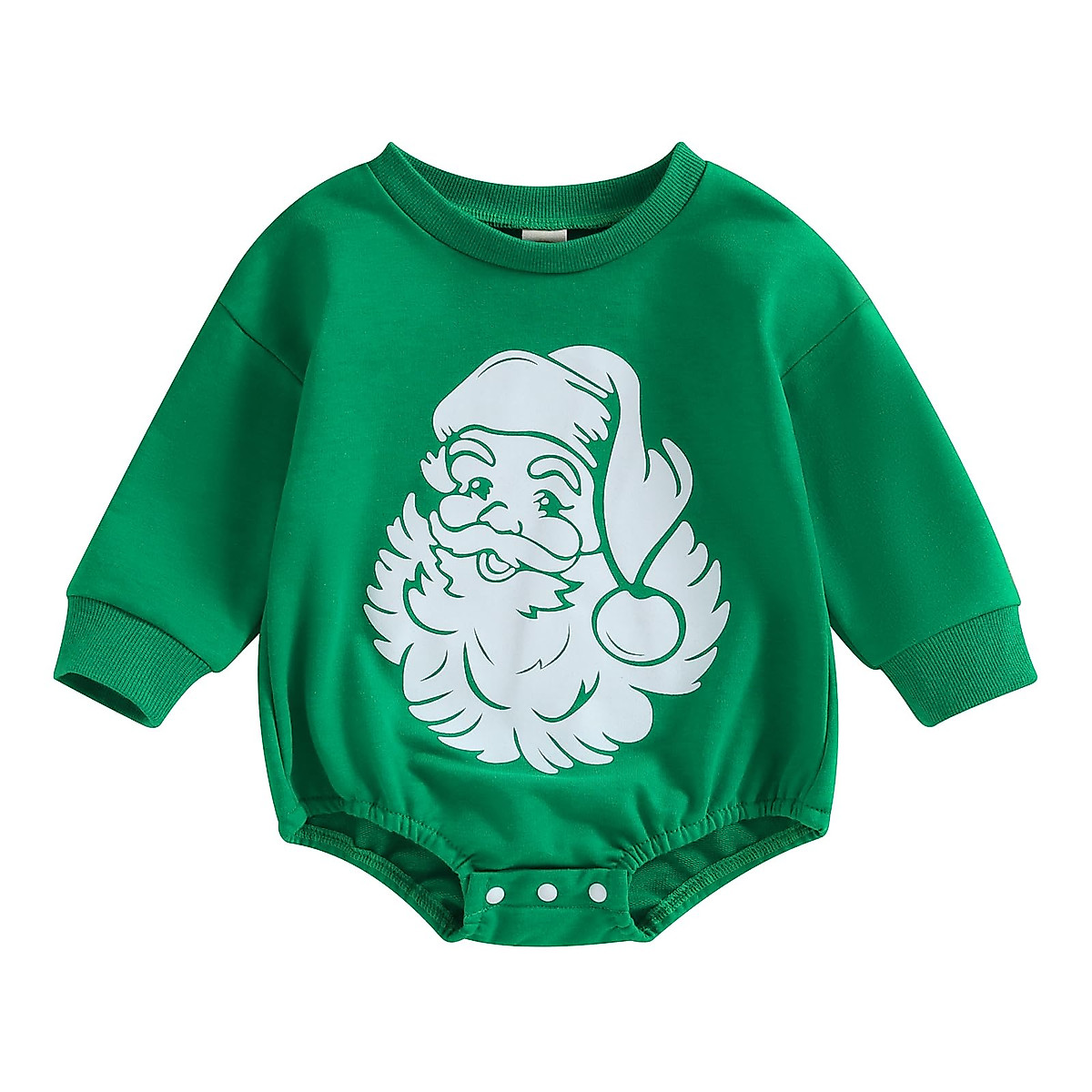 Newborn Baby Boy Girl Christmas Outfit Crewneck Sweatshirt Romper Long Sleeve Bubble Romper Oversized Bodysuit Top (Green Santa, 18-24 Months)