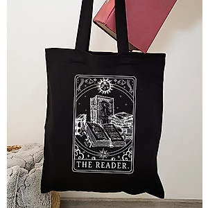 The Reader Tarot Card Tote Bag - Reading Bookish Cotton Tote Bag, Book Bag, Library Canvas Tote Bag (Natural)