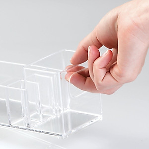 mDesign Plastic Bathroom Medicine Cabinet Organizer with Handles - Divided Vanity Storage Holder/Container for Cotton Swabs, Makeup, Bathroom Essentials/Toiletries, Lumiere Collection, 2 Pack - Clear