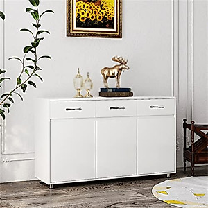 SEASD 52 Inch Large Sideboard Set 3 Door Buffet Easy to Assemble, Suitable for Living Room Home Decor and Storage