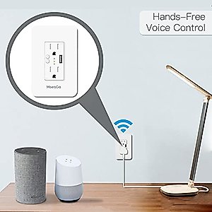 MoesGo Smart Power Wall Outlet with USB, WiFi Socket with 2 Plug outlets 15 Amp Divided Control, Smart Life/Tuya APP Remote Controller, ETL Certified, Work with Alexa and Google Home, No Hub Required