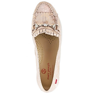 Womens Casual Comfortable Genuine Leather Lightweight Performance Soft Spiked Breathable Cushion Support Slip-On Golf Shoe Rose Gold Washed 9.5