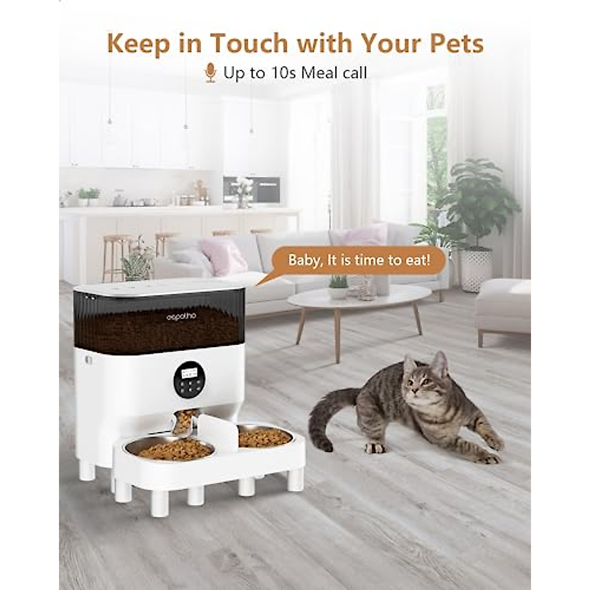 Espelho Elevated Automatic Cat Feeders for 2 Cats, 5L Timed Cat Food Dispenser with 2-Way Splitter & 2 Stainless Steel Bowls Programmable Pet Feeder for Cats & Dogs 10S Voice Recorder
