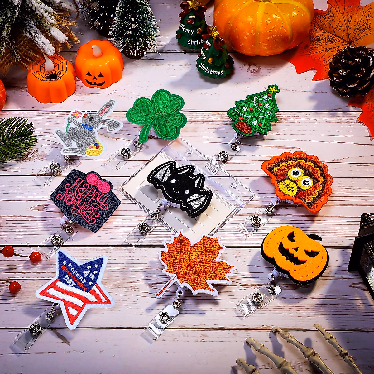 Giegxin 18 Pcs Holiday St. Patrick’s Day Badge Reels Retractable Seasonal Reels Holiday ID Name Badge Holder with Clip for Nurse Office Doctor Gifts Teachers(Vivid)