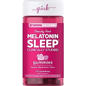 PINK Melatonin Gummies | 10mg | Max Potency | Vegan, Non-GMO & Gluten Free | 70 Count | Mixed Berry Flavor