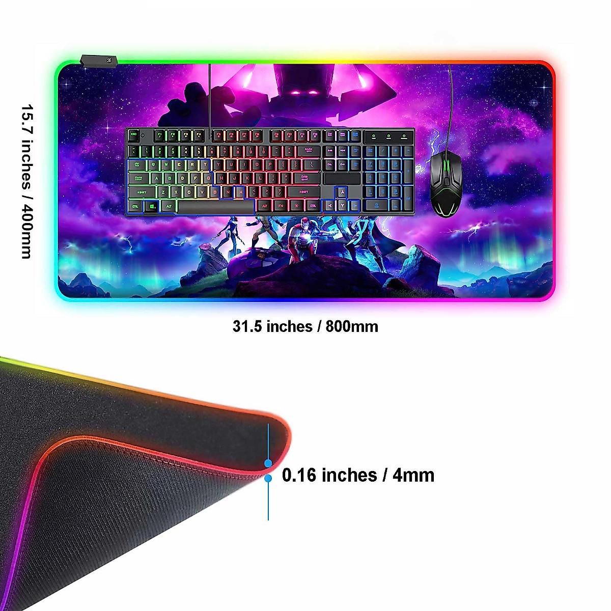 RGB Large Gaming Mouse Pad Galactus Skin,12 Lighting Modes & Non-Slip Rubber Base Mousepad-Long Glowing Laptop Desk Pad,Computer Keyboard and Mice Combo Pads Mouse Mat-31.5X15.7