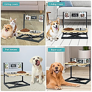 Elevated Dog Bowls, 12 Adjustable Bamboo Raised Dog Bowls Stand Feeder Water with 2 Stainless Bowls, Adjustable 4.8" up to 15.7" Heights Pet Raised Bowls for Small Medium Large Dogs and Cats