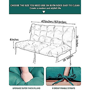 Outdoor Swing Cushions Replacement Bench Cushion Waterproof Swing Cushions 2/3 Seater Waterproof Outdoor Porch Swing Cushions with Backrest, for Outdoor Patio Porch Garden Swing Cushions Dark/green