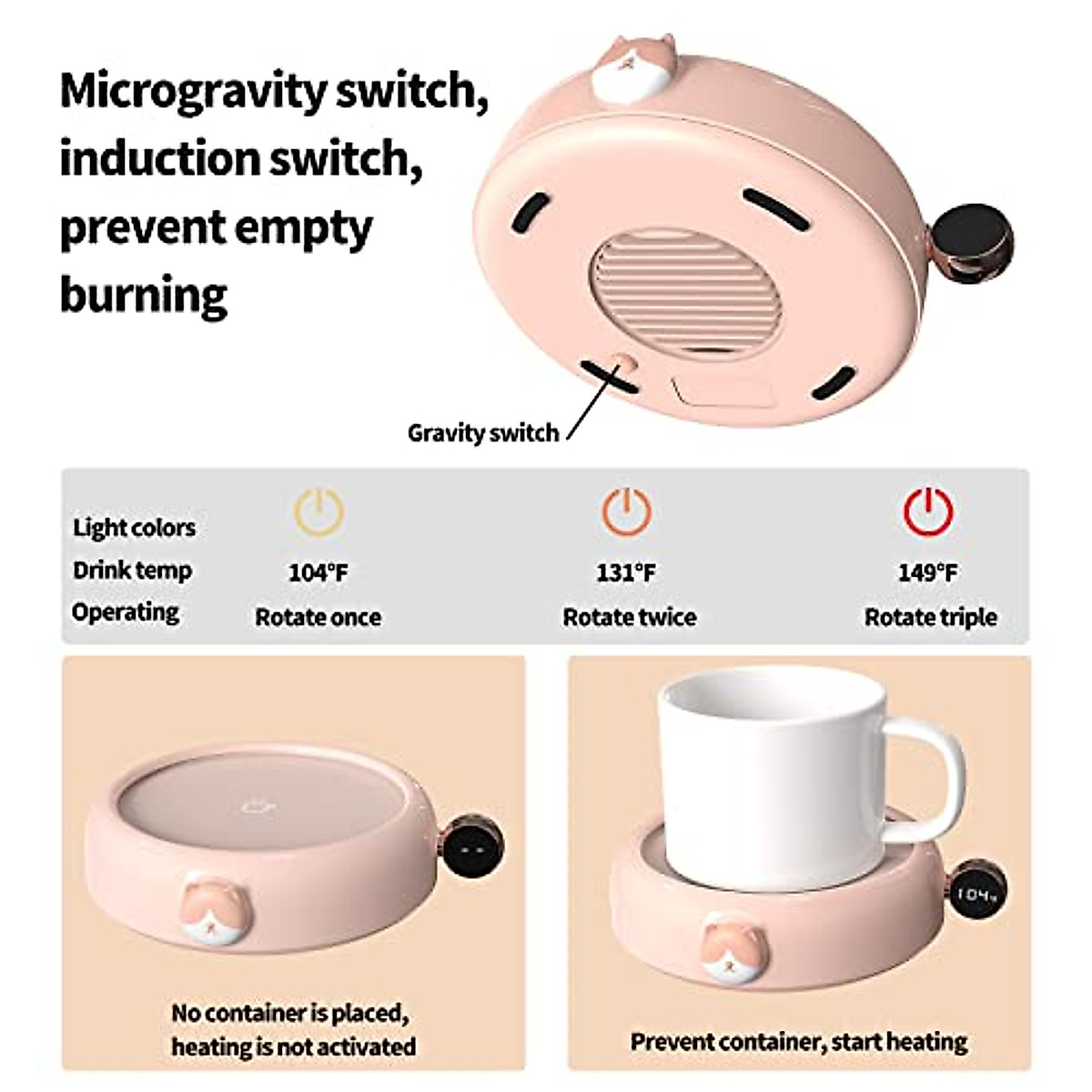Coffee Warmer Smart Coffee Mug Warmer for Desk Auto Shut Off, 3 Temperature Setting LED Display 20W Cup Warmer for Coffee Tea Milk Beverage Candle Wax Warming Coffee Gifts Office - No Cup Pink