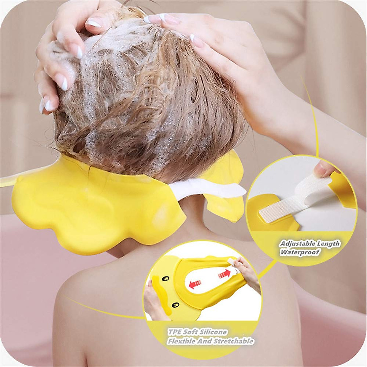 chislim Baby Shower Shampoo Cap,Adjustable Safety Bath Visor Waterproof Hair Washing Bathing Hat with Ear Protection for Toddler, Baby, Kids (Yellow)