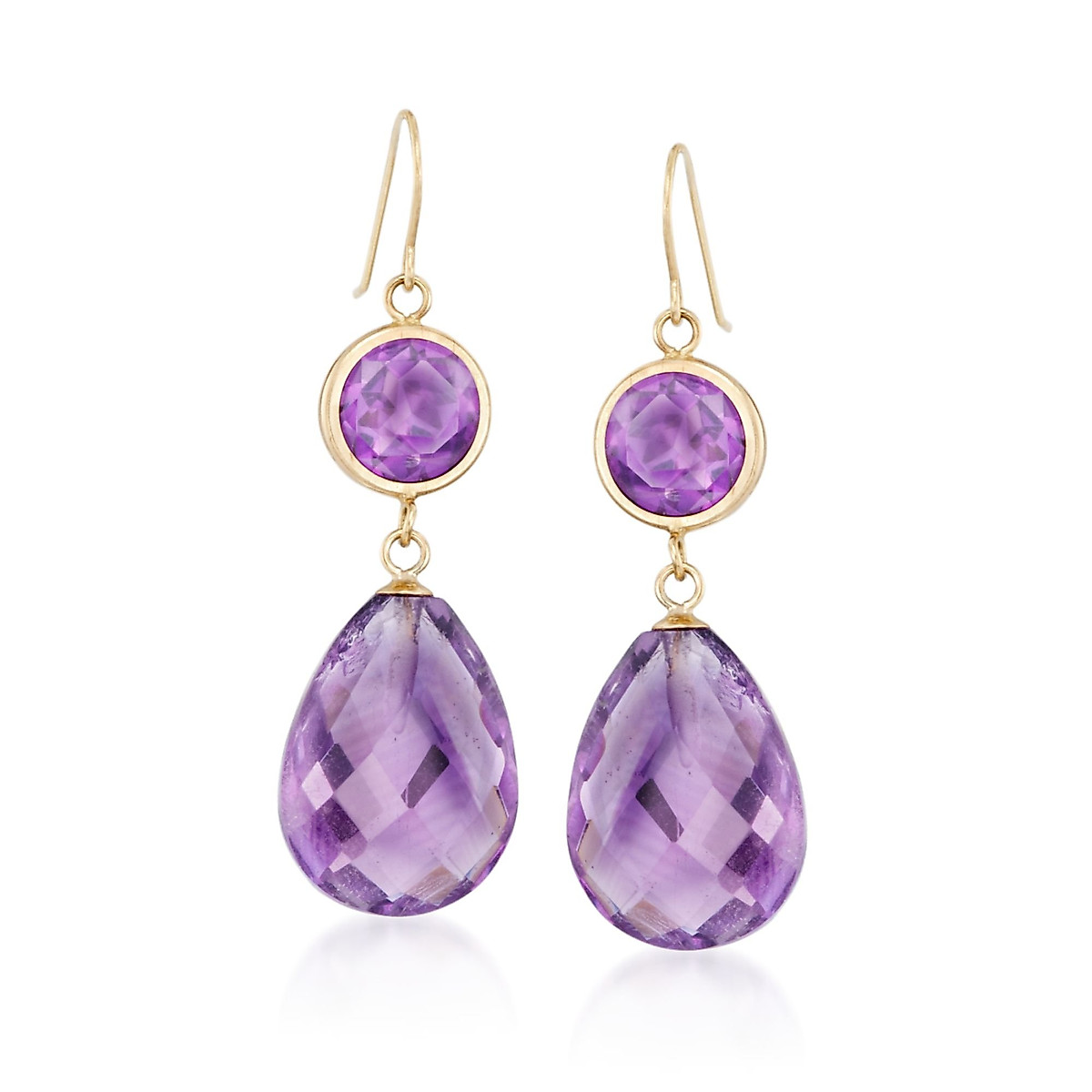 Ross-Simons 19.00 ct. t.w. Amethyst Drop Earrings in 14kt Yellow Gold