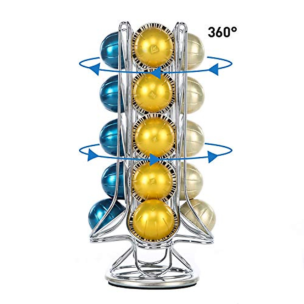 FlagShip Coffee Pod Holder 360-Degree Rotatable Nespresso Vertuoline VertuoPlus Capsules Coffee Pods Capsules Stand Storage Rack Single Serve, Silver Metal(20 Pods)
