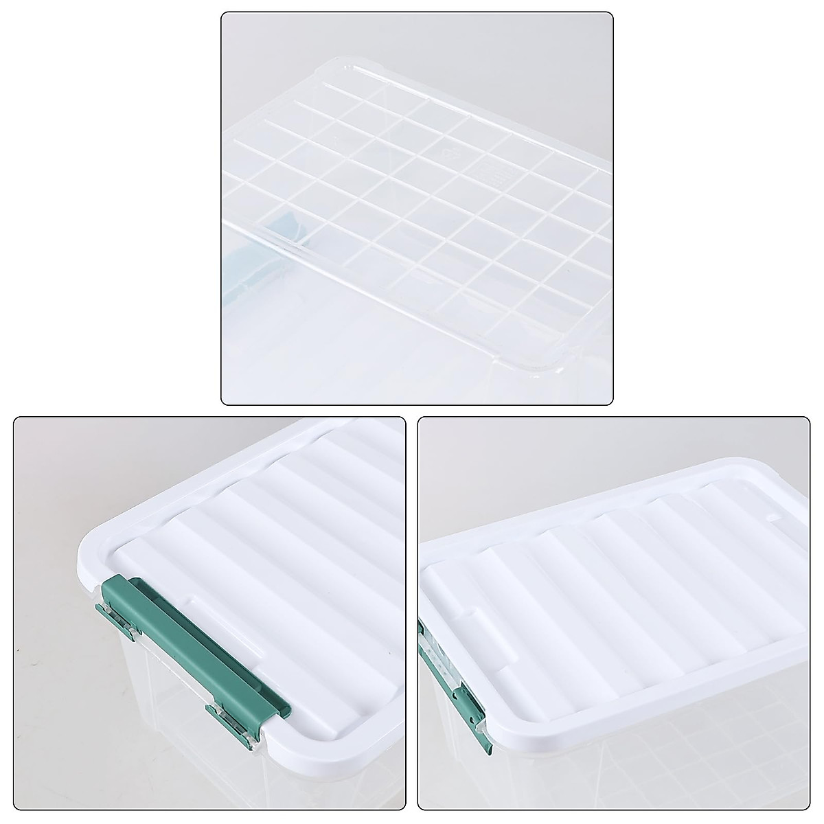 Vababa 20 L Plastic Latch Storage Box with Lid, 4-Pack Clear Small Storage Bin