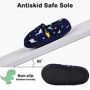 FUPPIA Boys Slippers for Kids Cozy Lining Bedroom Shoes Elastic Heel Dark Blue Size 4 5 US
