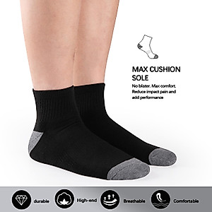COOVAN 12 Pairs Mens Cushion Ankle Socks Men 12 Pack Low Cut Comfort Breathable Casual Quarter Socks