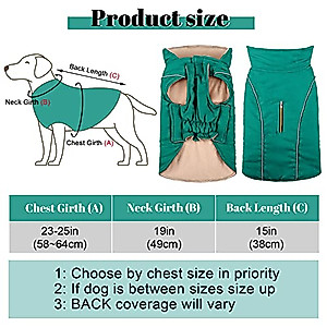 2 Pieces Dog Cold Weather Coats, Waterproof Windproof Reversible Winter Dog Jacket Clothes Zippered Dog Winter Coat Padded Warm Pets Reflective Winter Vest for Small Medium Large Dogs Pets, Green, Red