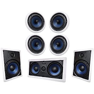 Silver Ticket Products 1 x Center, 1 x Left & 1 x Right in-Walls and 4 x in-Ceiling Surround Sound 7.1 Speaker Home Theater Bundle Package